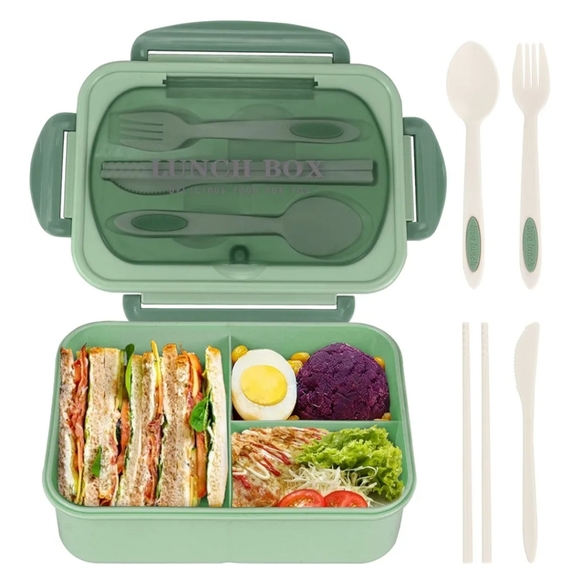 Kitchen | Green Bento Lunch Box With Utensils Nwt Nib | Poshmark